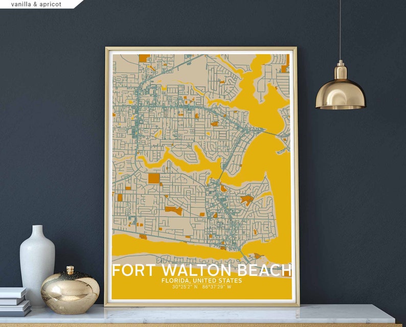 FORT WALTON BEACH Florida Usa Map Poster Black White Hometown - Etsy