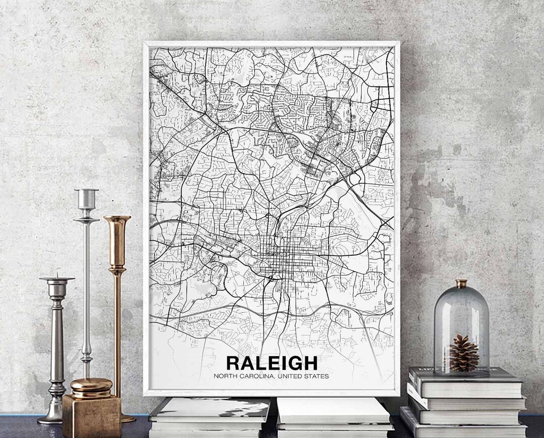 RALEIGH North Carolina NC USA Map Poster Black White Hometown City ...