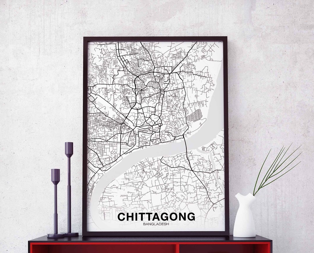 CHITTAGONG Bangladesh Map Poster Hometown City Print Modern Home Decor ...