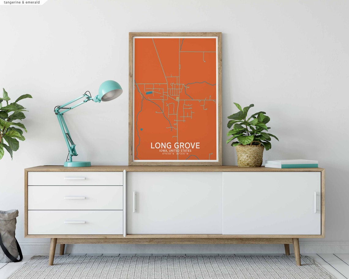 LONG GROVE Iowa IA Map Poster Black White Hometown City Print | Etsy
