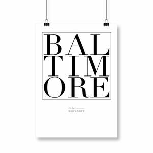 Baltimore Minimal Typography Art Print Poster Black White Wall Decor ...