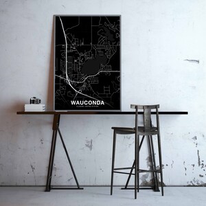 WAUCONDA Illinois IL Usa Map Poster Black White Hometown City Print ...