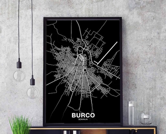 BURCO BURAO Somalia map poster black white Hometown City Print | Etsy