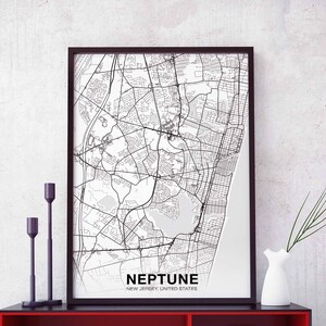 NEPTUNE New Jersey USA Map Poster Hometown City Print Modern Home Decor ...