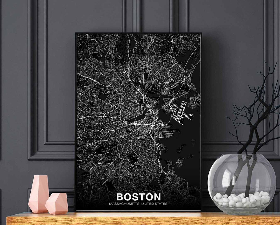 BOSTON Massachusetts MA USA Map Poster Black White Hometown City Print ...