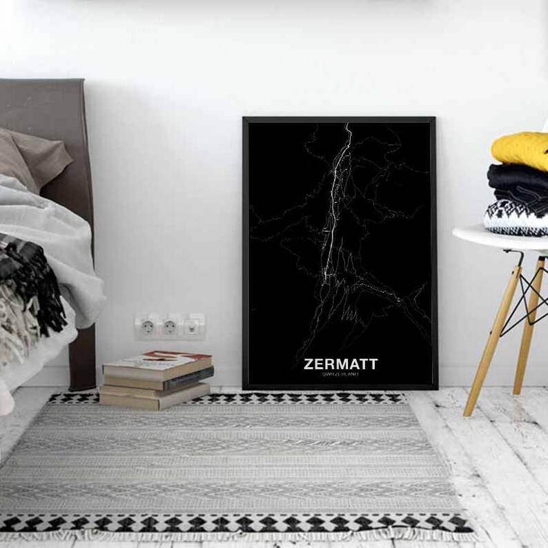ZERMATT Switzerland Map Poster Black White Hometown City Print - Etsy