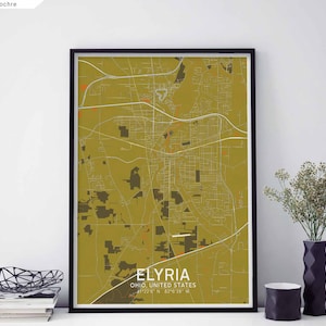 ELYRIA Ohio USA Map Poster Black White Hometown City Print Modern Home ...