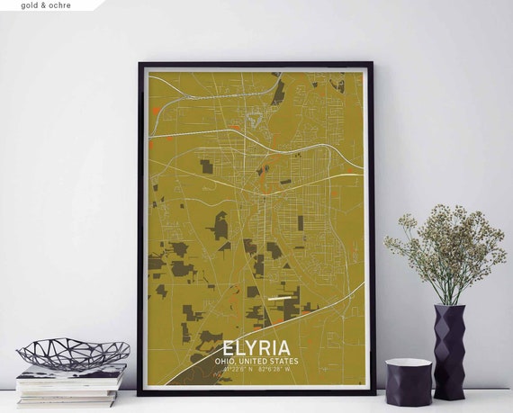 ELYRIA Ohio USA Map Poster Black White Hometown City Print | Etsy