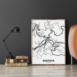BIKFAYA Lebanon Map Poster Hometown City Print Modern Home Decor Office ...