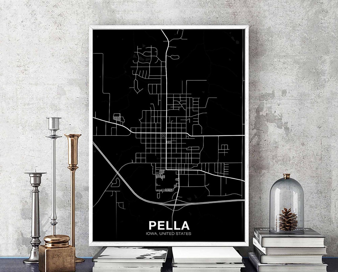 PELLA Iowa IA USA Map Poster Black White Hometown City Print Modern ...