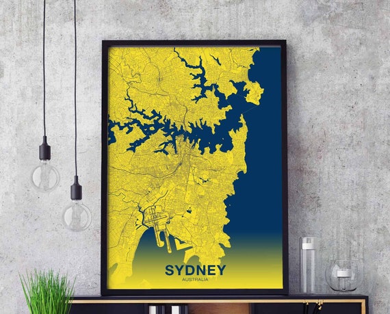 SYDNEY Australia map poster color Hometown City Print Modern | Etsy