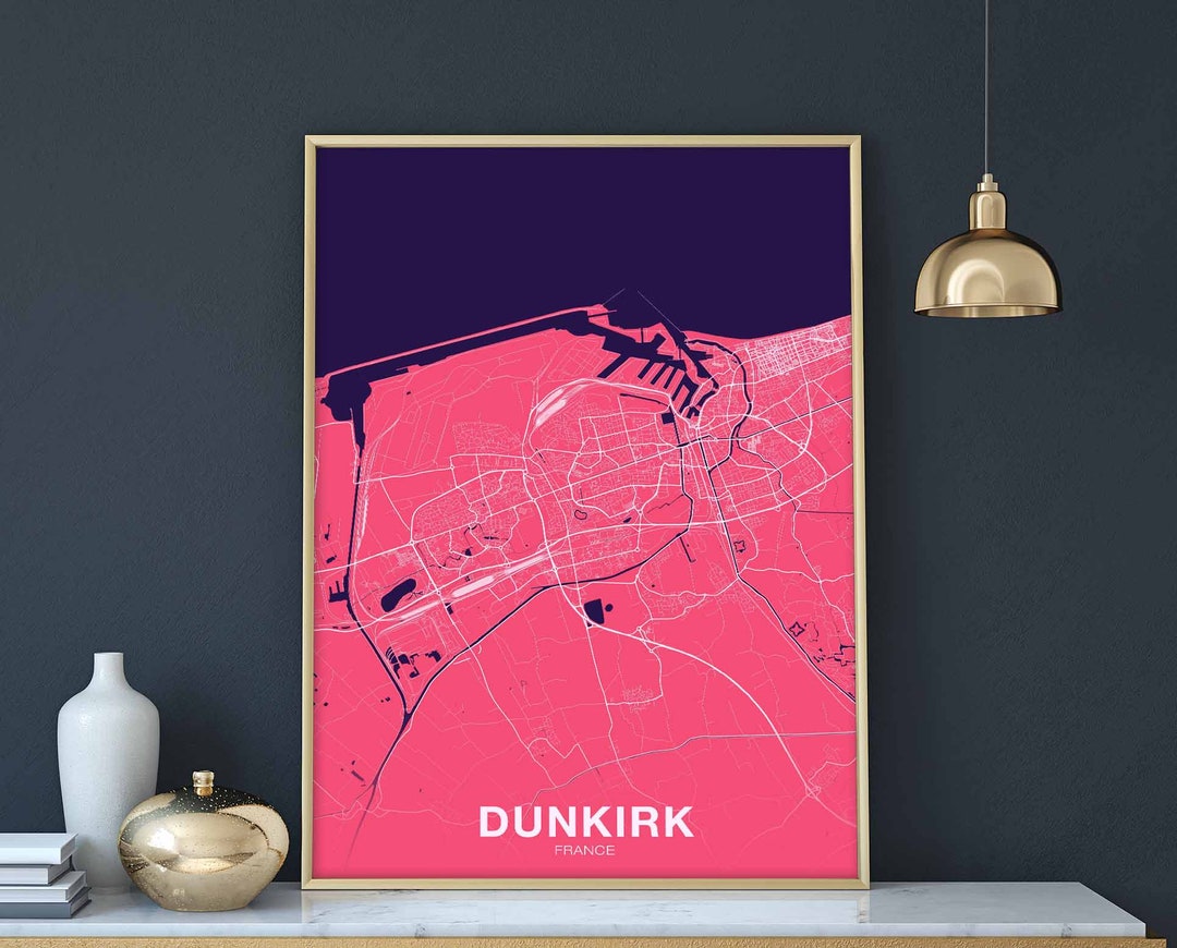 DUNKIRK DUNKERQUE France Map Poster Colors Hometown City Print Modern ...
