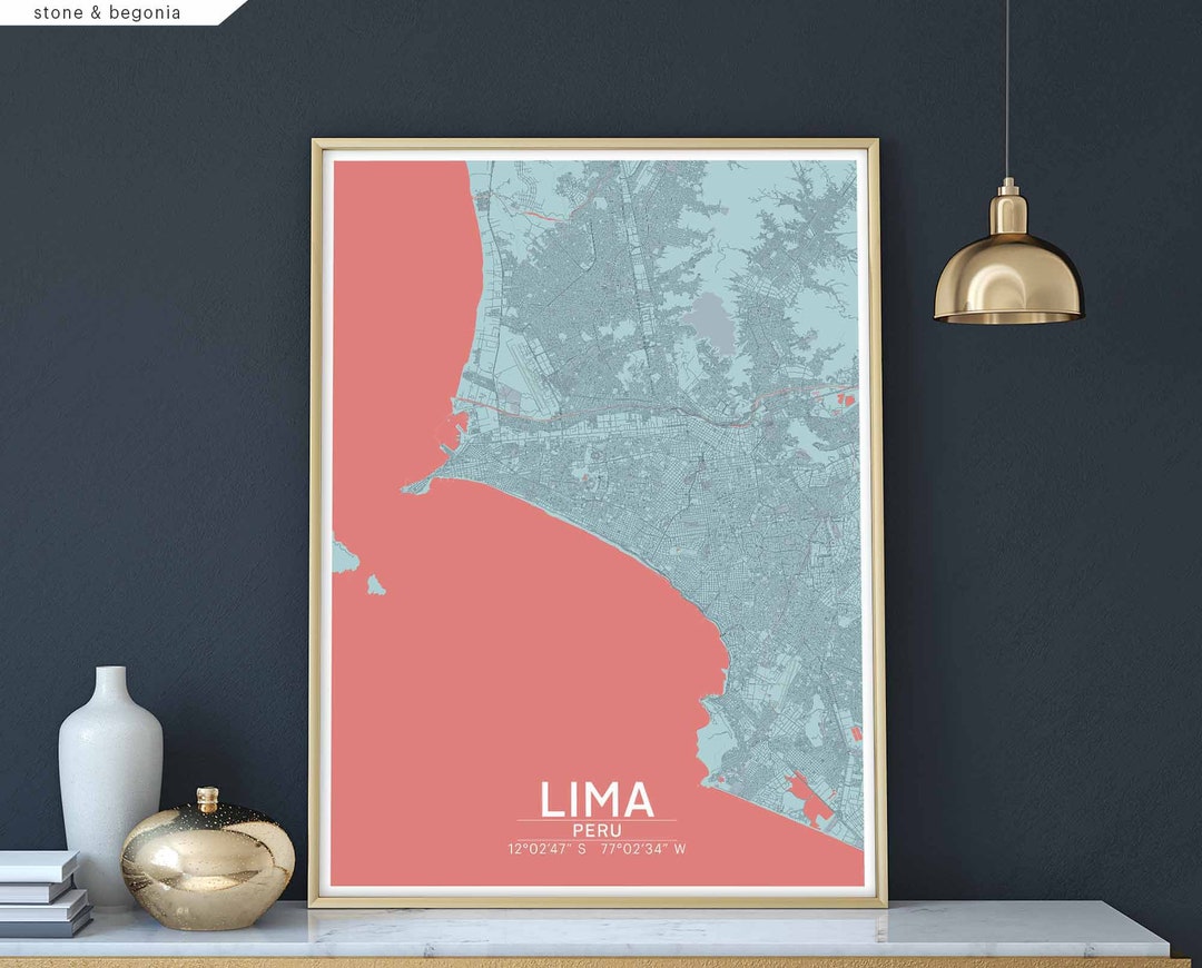 LIMA Peru Map Poster Black White Hometown City Print Modern Home Decor ...
