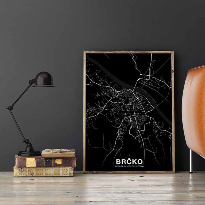 BRCKO Bosnia Map Poster Black White Hometown City Print Modern | Etsy