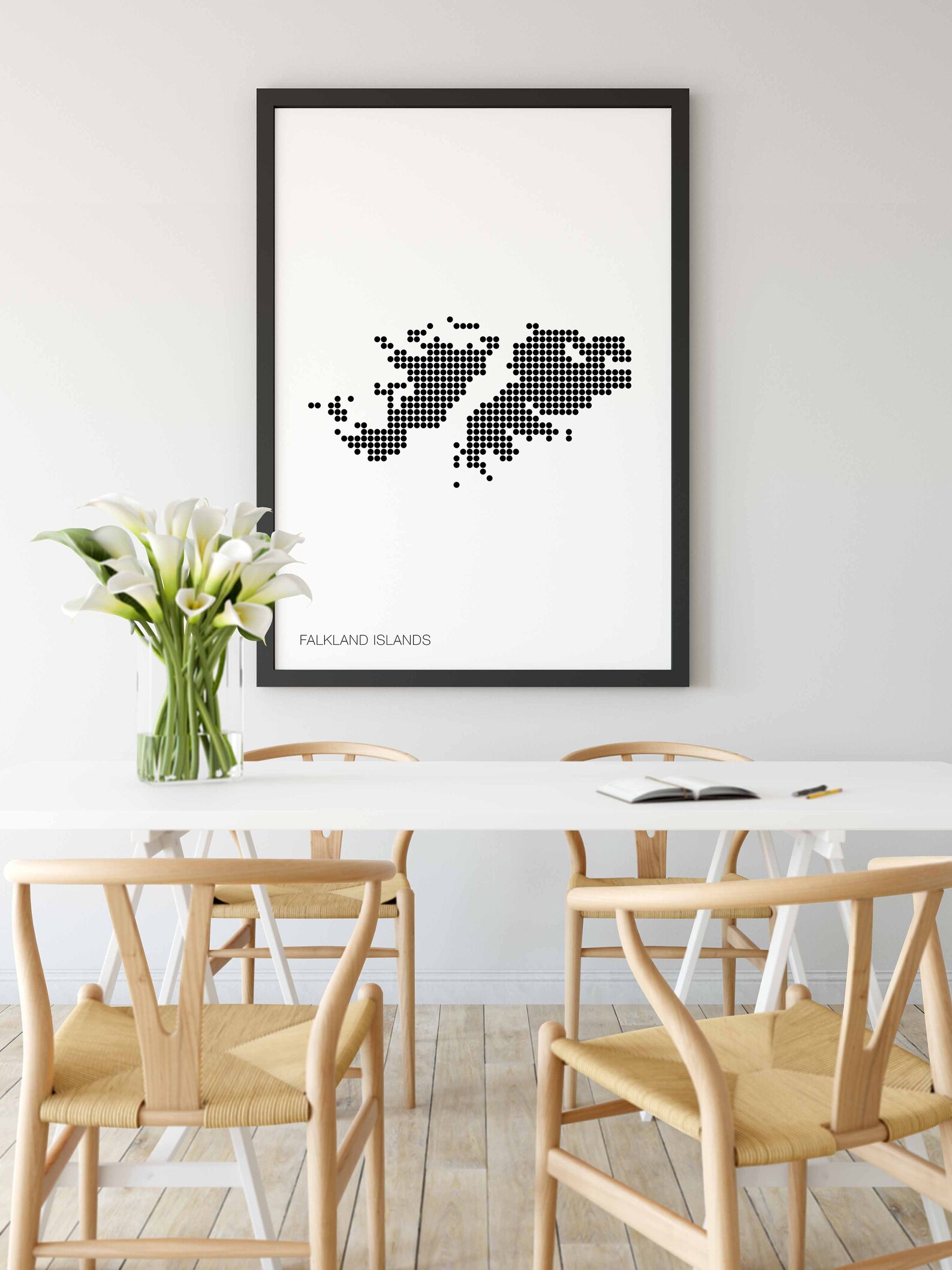 FALKLAND ISLANDS Minimal Dots Retro Map Poster Black White Wall Decor ...