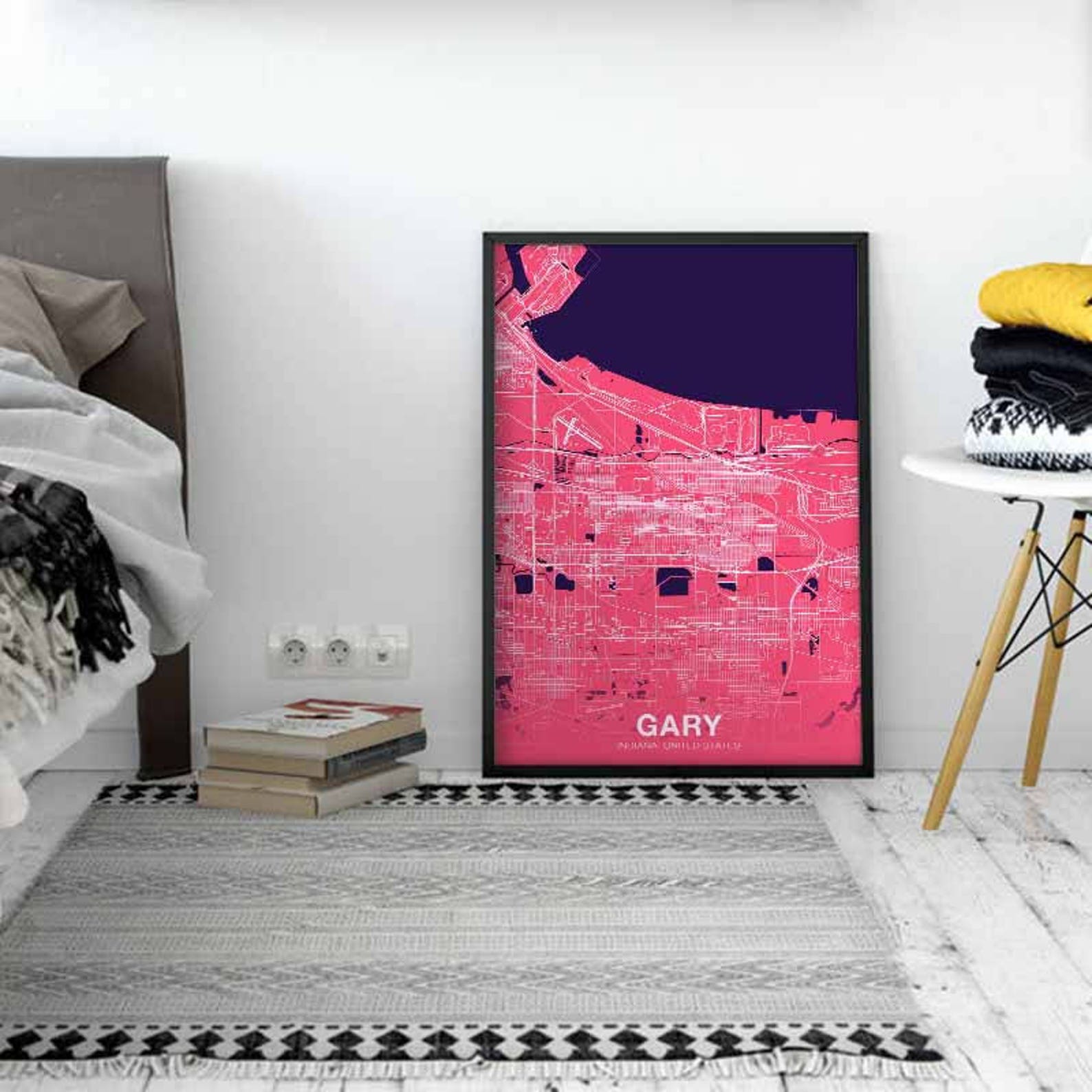 GARY Indiana IN US Map Poster Color Hometown City Print Modern Home ...