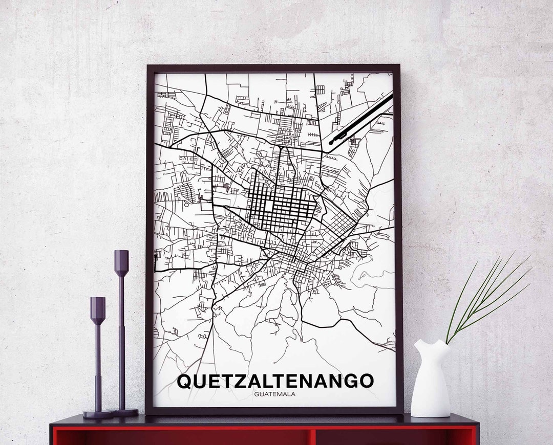 QUETZALTENANGO Guatemala Map Poster Black White Hometown City Print ...