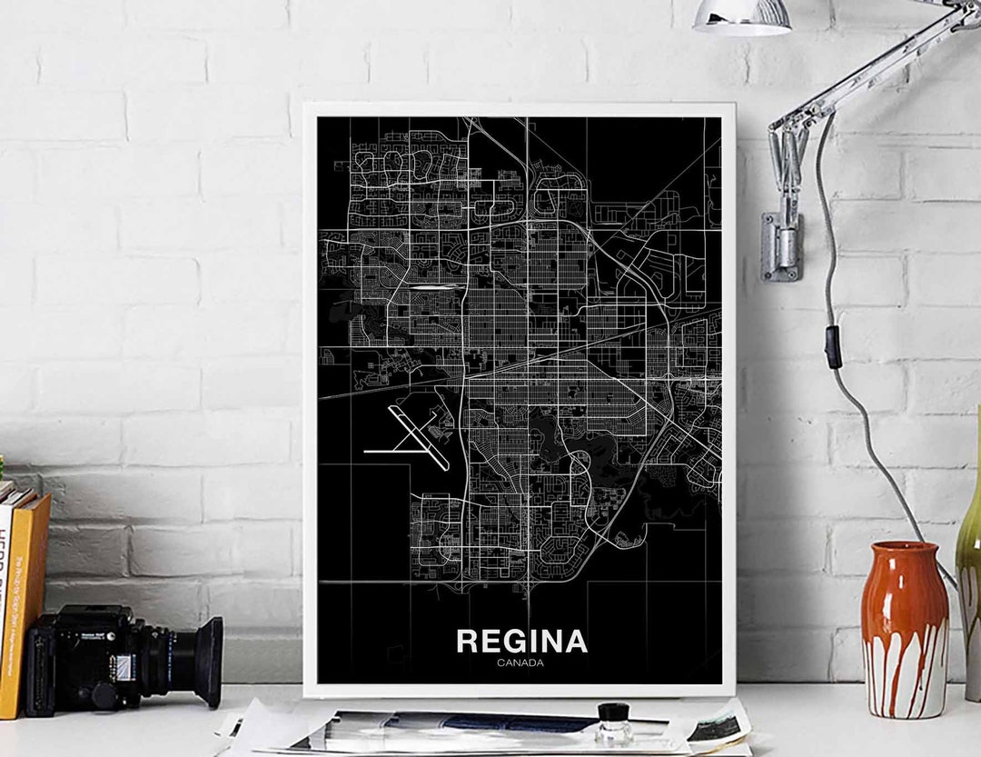 REGINA Canada Map Poster Black White Hometown City Print Modern Home ...
