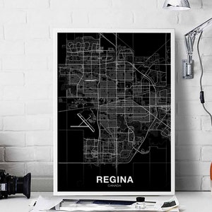 REGINA Canada Map Poster Black White Hometown City Print Modern Home ...