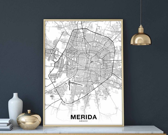 MERIDA Mexico Map Poster Hometown City Print Modern Home Decor - Etsy