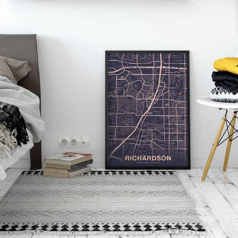 RICHARDSON Texas TX USA Map Poster Color Hometown City Print Modern ...