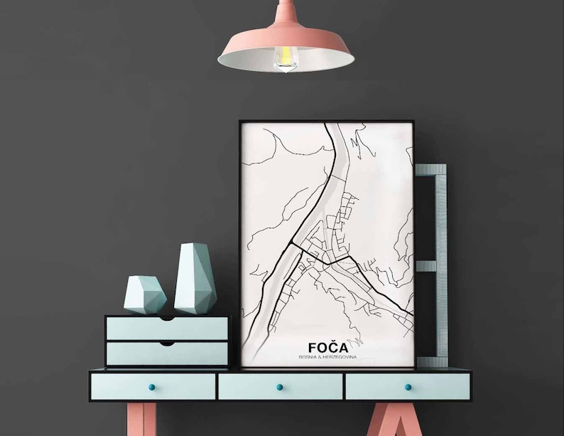 FOCA Bosnia Map Poster Hometown City Print Modern Home Decor | Etsy