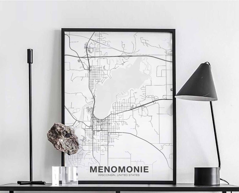 MENOMONIE Wisconsin WI US Map Poster Black White Hometown City - Etsy