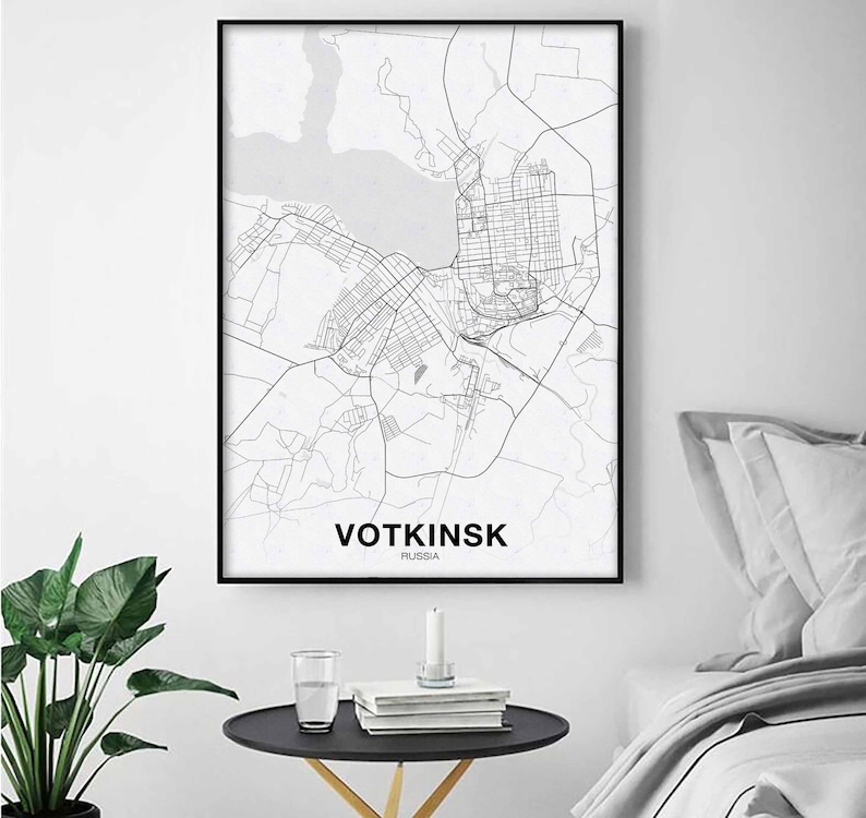 VOTKINSK Russia Map Poster Hometown City Print Modern Home Decor Office ...