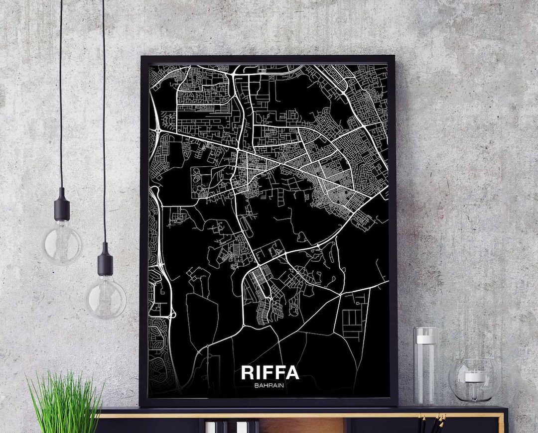 RIFFA Bahrain Map Poster Black White Hometown City Print Modern Home ...