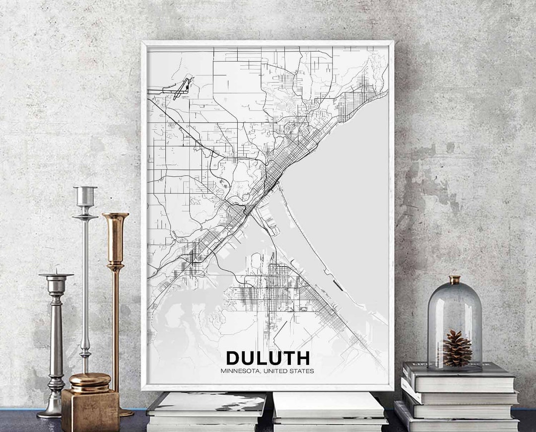 DULUTH Minnesota MN USA Map Poster Black White Hometown City Print ...