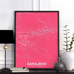 SARAJEVO Bosnia & Herzegovina Map Poster Color Hometown City Print ...