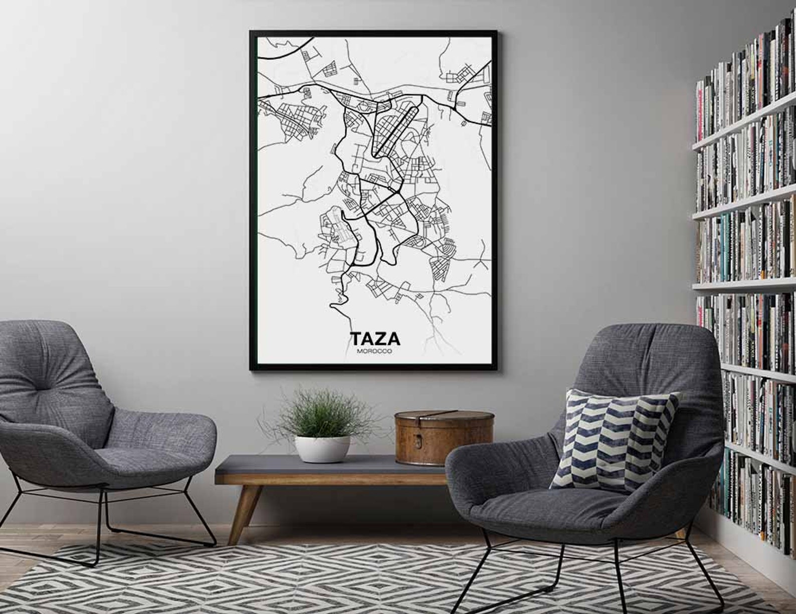 TAZA Morocco Map Poster Black White Hometown City Print Modern - Etsy