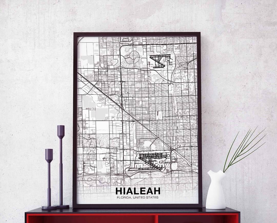 HIALEAH Florida FL USA póster de mapa negro blanco Ciudad natal ...