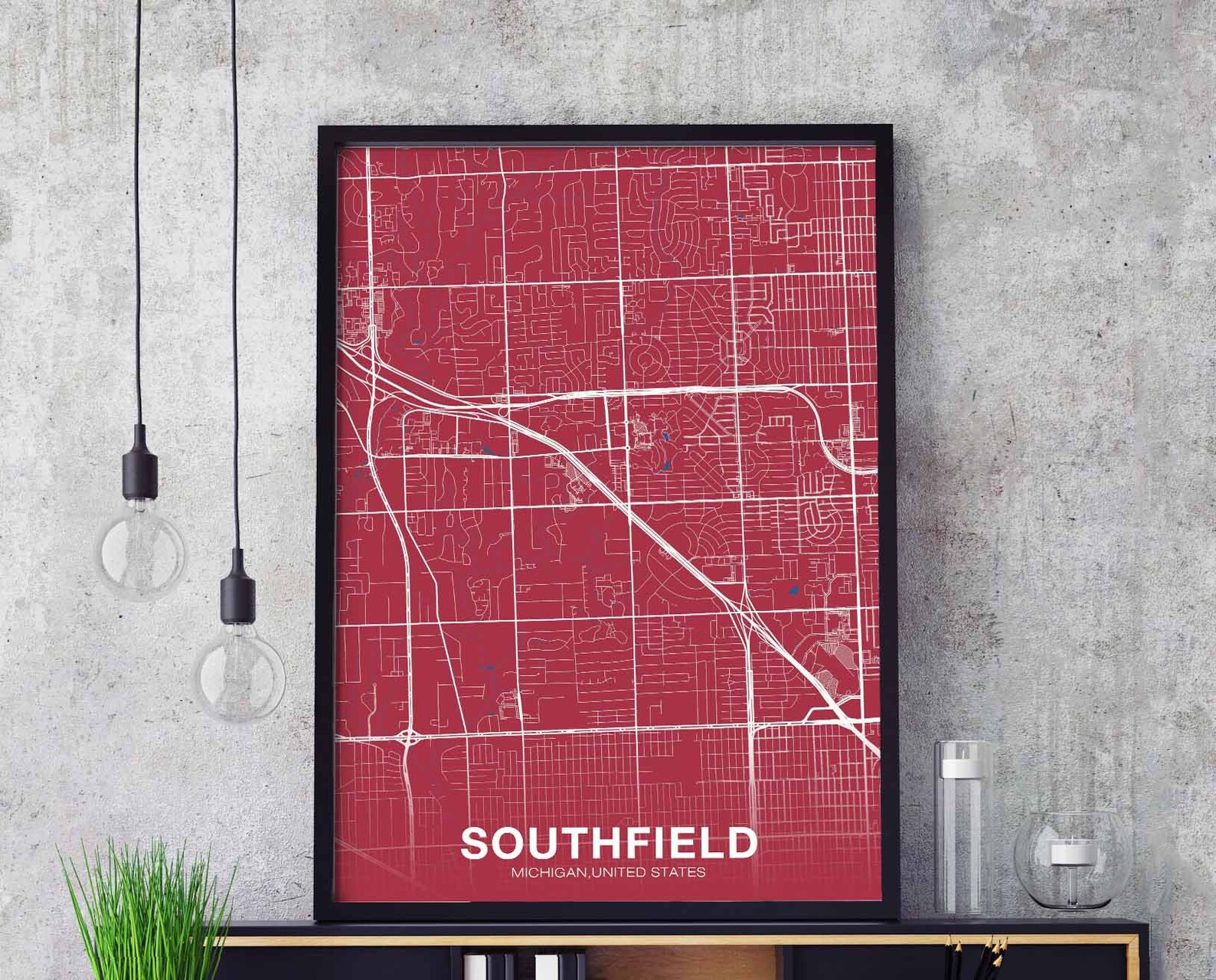 SOUTHFIELD Michigan MI USA Map Poster Color Hometown City Print Modern ...