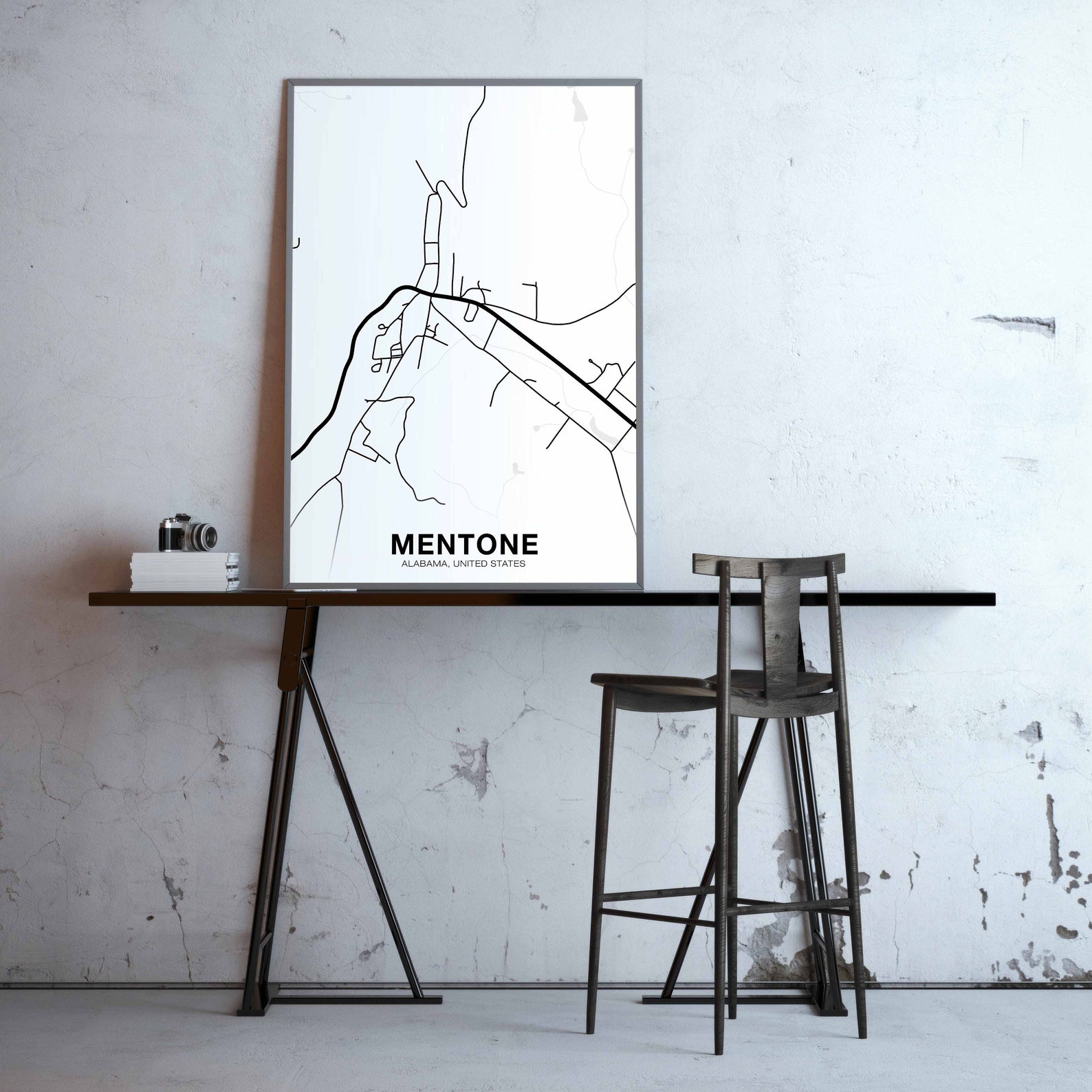 MENTONE Alabama AL USA Map Poster Black White Hometown City | Etsy