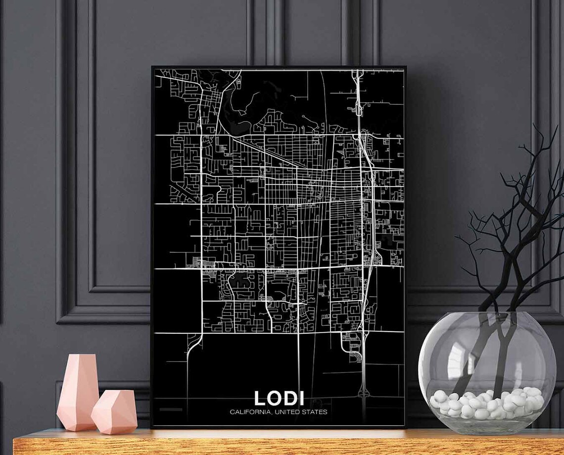 LODI California CA USA Map Poster Black White Hometown City | Etsy