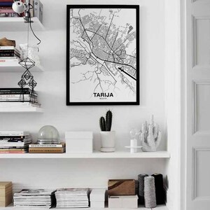 TARIJA Bolivia Map Poster Black White Hometown City Print Modern Home ...