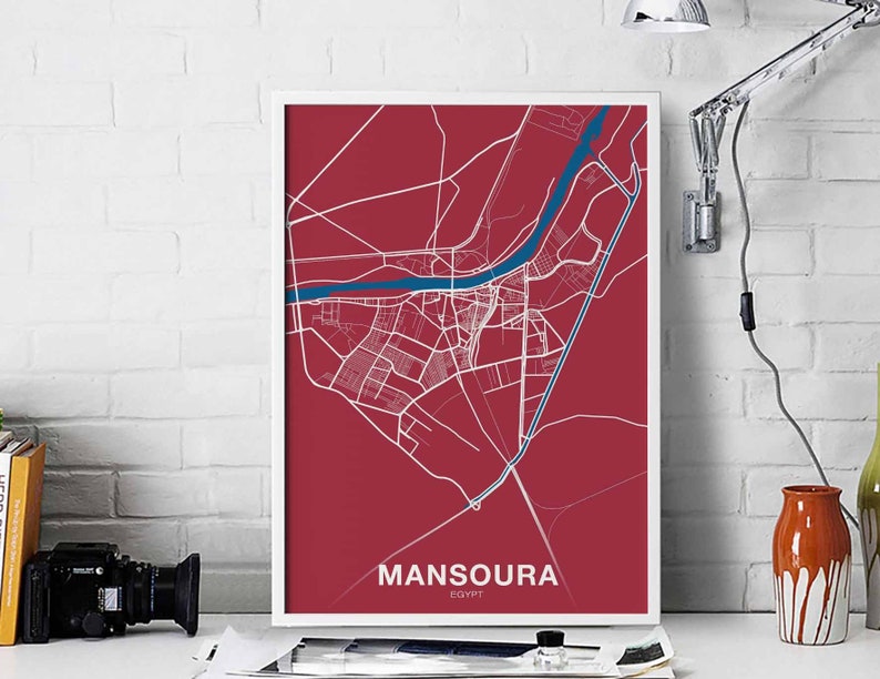 MANSOURA Egypt Map Poster Color Hometown City Print Modern - Etsy