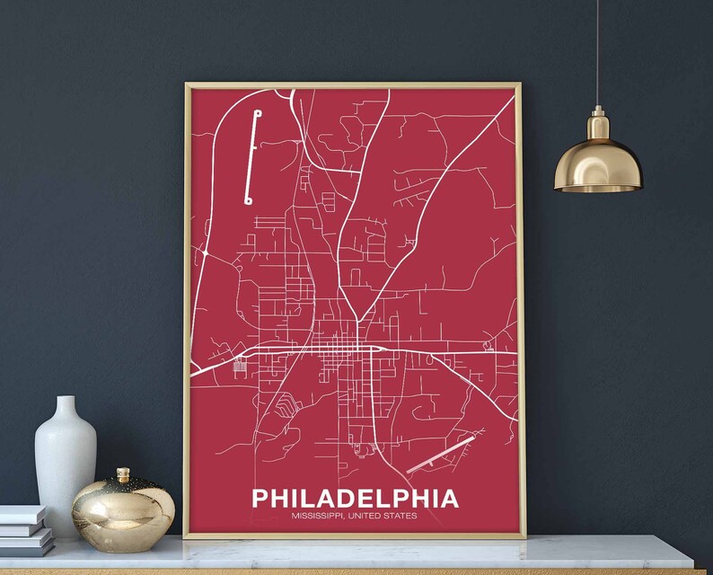 PHILADELPHIA Mississippi MS US Map Poster Color Hometown City - Etsy
