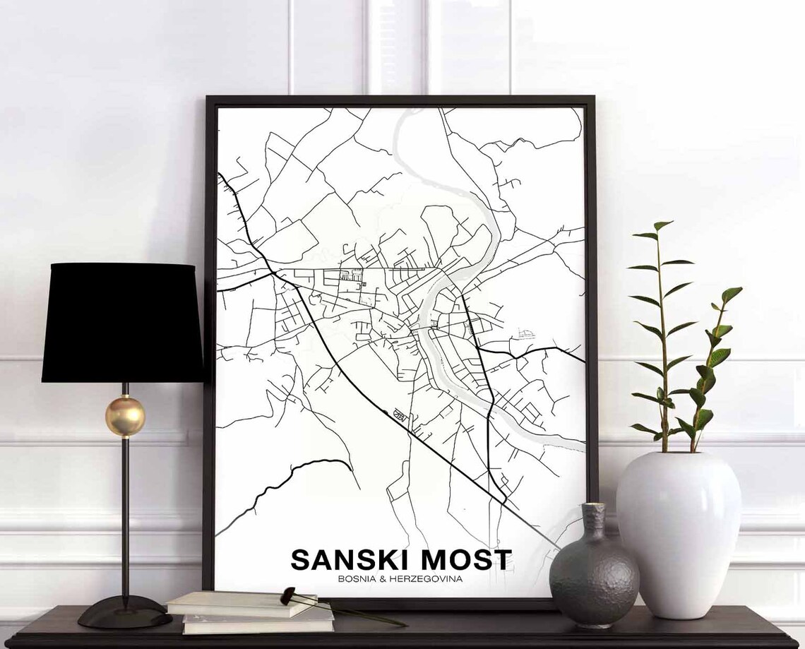 SANSKI MOST Bosnia Map Poster Hometown City Print Modern Home - Etsy