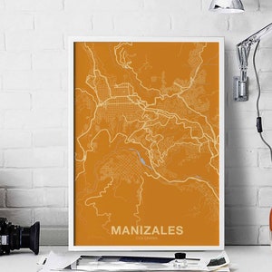 MANIZALES Colombia Map Poster Color Hometown City Print Modern Home ...