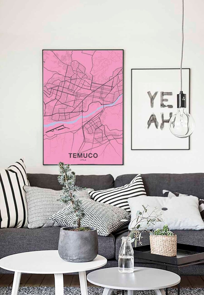 TEMUCO Chile Map Poster Color Hometown City Print Modern Home | Etsy