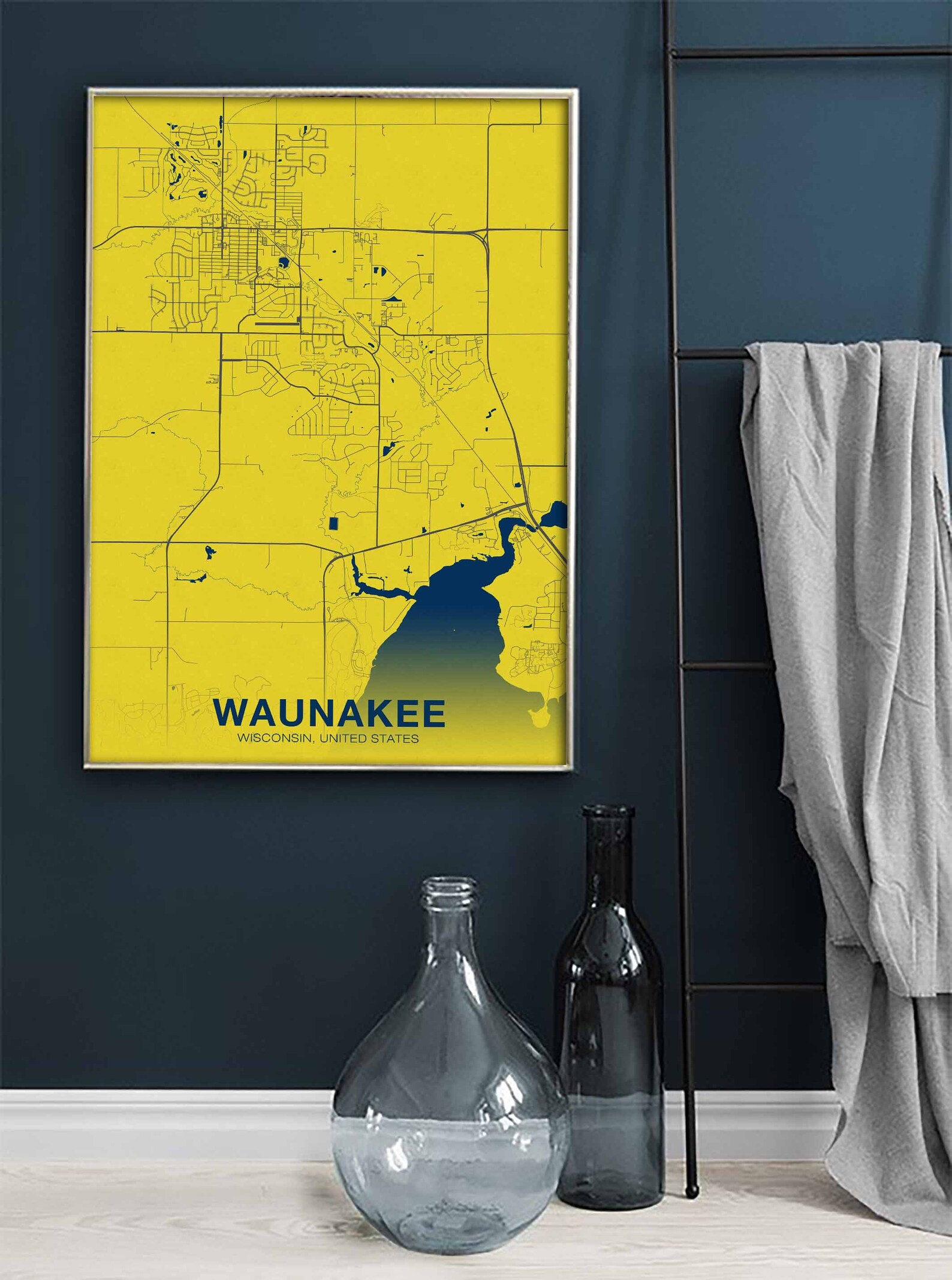 WAUNAKEE Wisconsin WI USA Map Poster Color Hometown City Print Modern ...