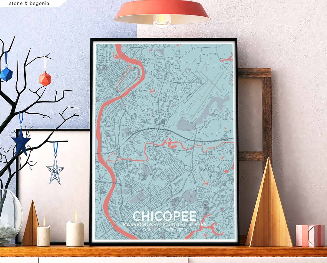 CHICOPEE Massachusetts USA Map Poster Black White Hometown City Print ...