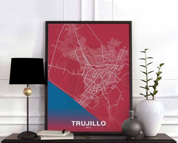 TRUJILLO Peru Map Poster Color Hometown City Print Modern Home | Etsy