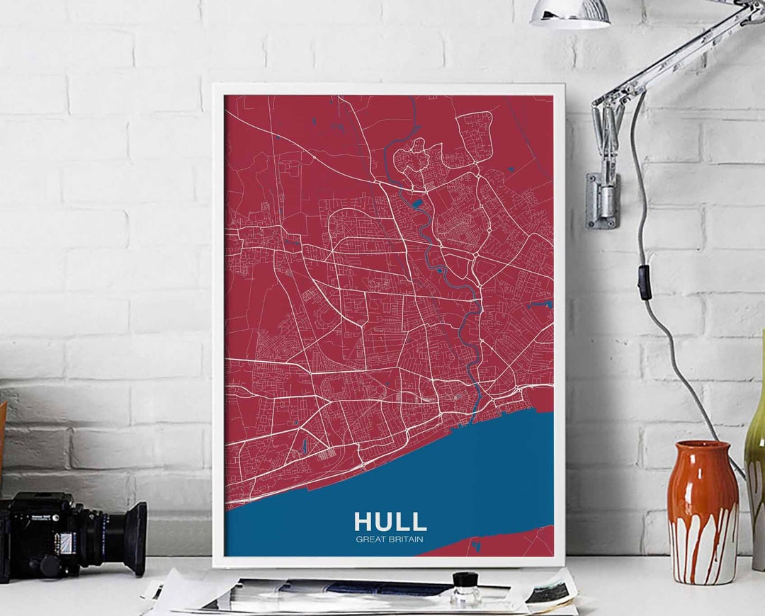 HULL Great Britain UK Karte Poster Farbe Hometown City Print Moderne ...