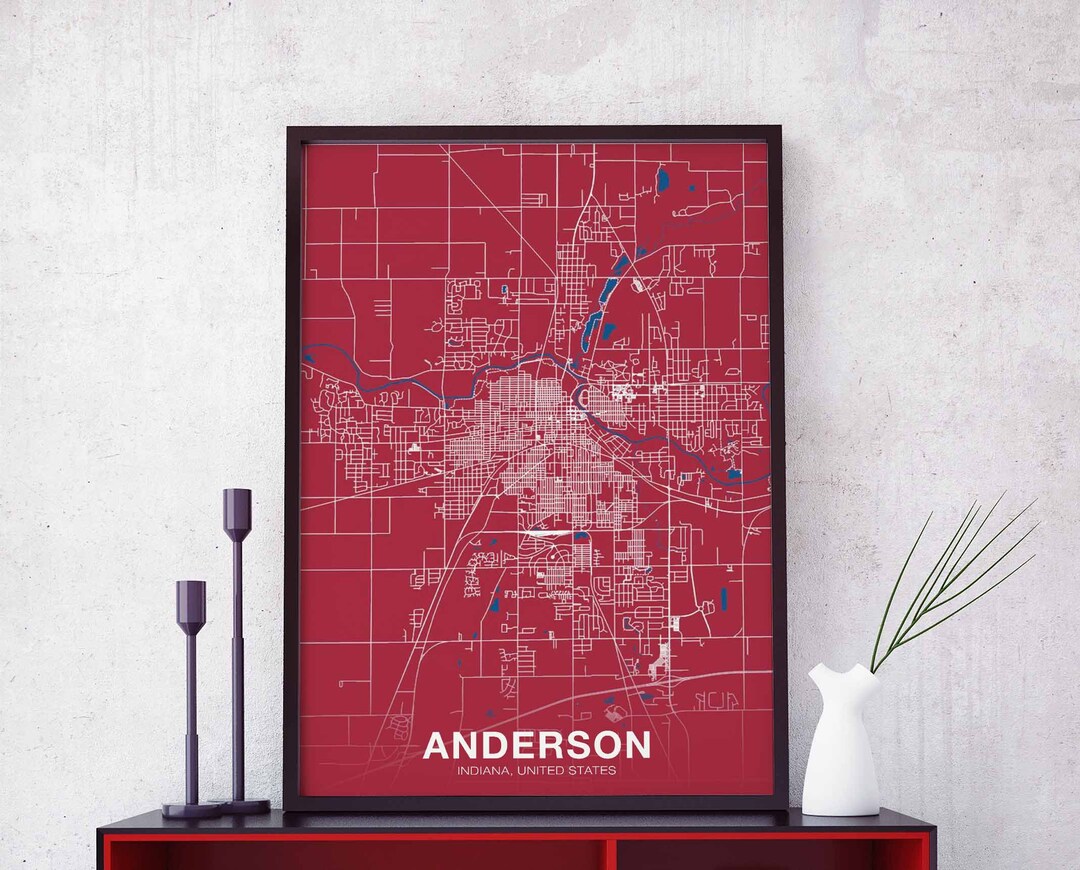 ANDERSON Indiana IN US Map Poster Color Hometown City Print Modern Home ...