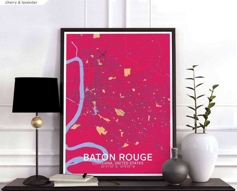 BATON ROUGE Louisiana USA Map Poster Black White Hometown City | Etsy