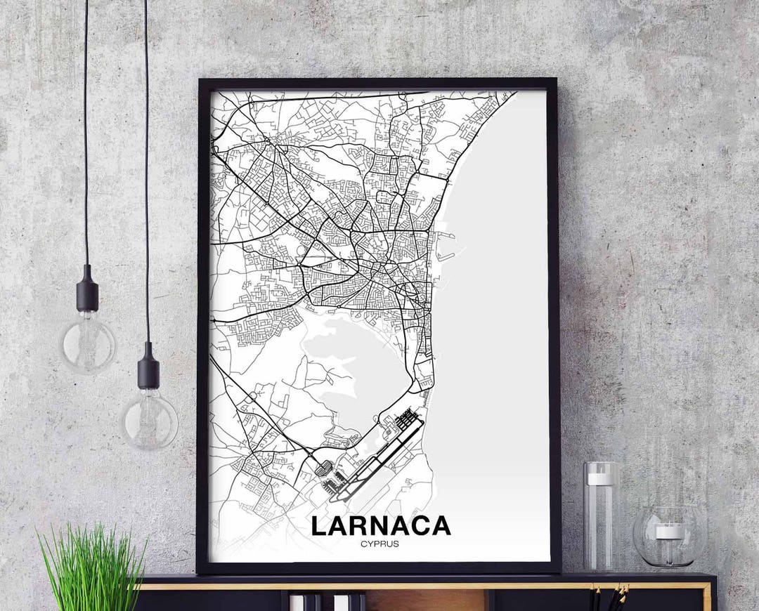 LARNACA Cyprus Map Poster Black White Hometown City Print Modern Home ...