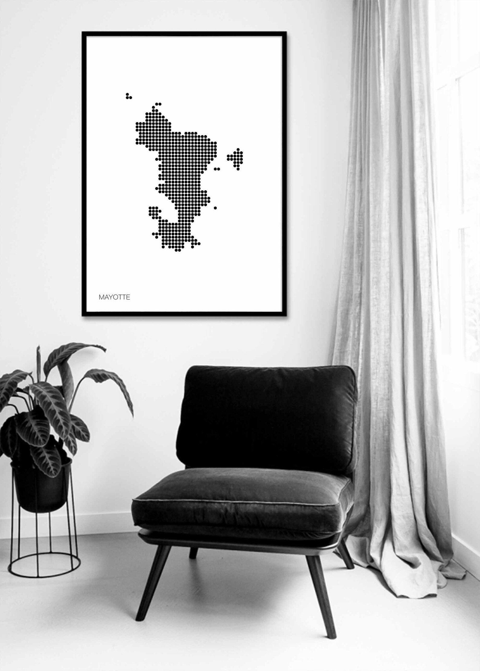 MAYOTTE Minimal Dots Retro Map Poster Black White Wall Decor | Etsy